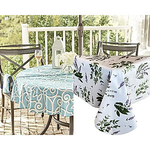 Newbridge Herb Garden Floral Kitchen Design Flannel Backed Vinyl Tablecloth, Fresh Flowering Garden Herbs Vinyl Tablecloth, 70" Umbrella Hole Zippered Round