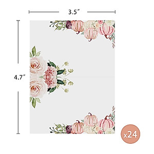 Pumpkin Place Cards with Floral, 24 Pcs Fall Theme Place Cards for Baby Showers, Thanksgiving, Bridal Shower, Weddings, Dinners, Parties