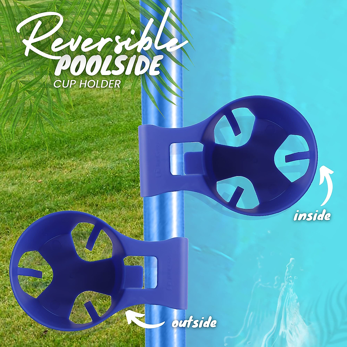 TonGass (6-Pack) Poolside Cup Holders (Blue) - Compatible with Above Ground Pools with 2 Inches or Thinner Round Top Bars - Strong and Durable Easy to Use Clip-On No-Spill Cup Holders