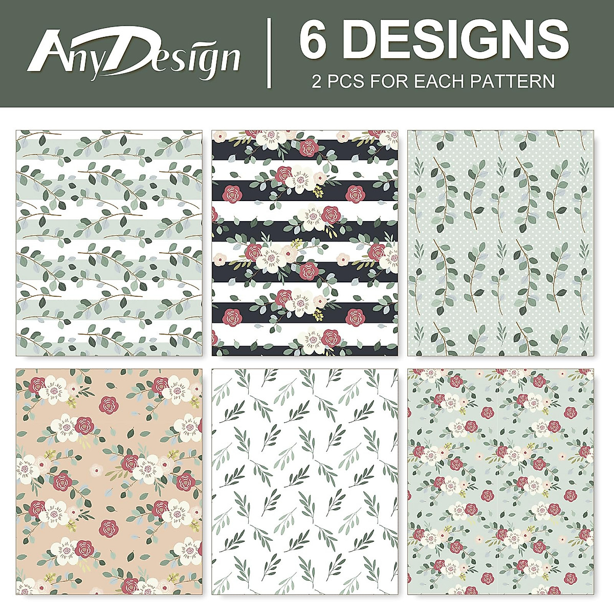 AnyDesign 12 Sheet Eucalyptus Leaves Wrapping Paper Watercolor Greenery Floral Gift Wrap Paper Folded Flat Green Leaves Art Paper for Wedding Birthday Party DIY Crafts Gift Wrapping, 19.7 x 27.6 Inch
