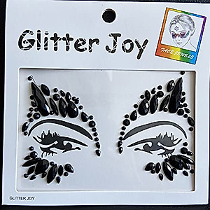 Black Festival Face Jewels, Rhinestone Face Gems Sticker, Rave Crystals Face Gems Stickers, Eyes Body Gem Sticker Stones Bindi Temporary Face Tattoos for Festival Rave, 6-Pack, Black