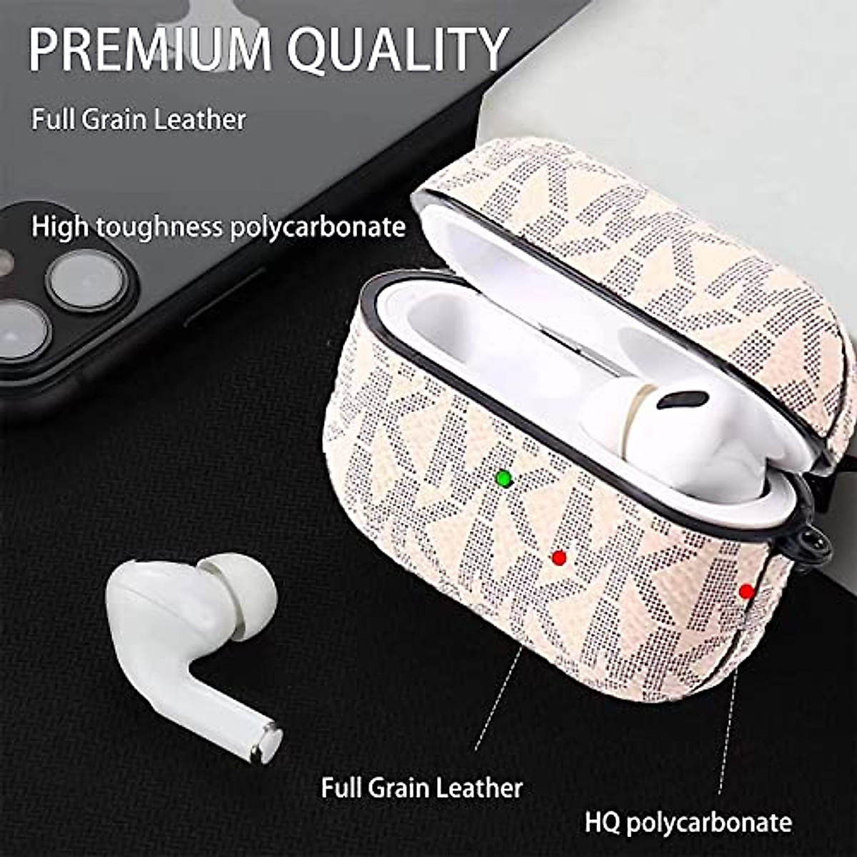 for Airpods Pro 2nd Generation Case Cover 2022, Luxury Full-Body Leather Skin Cover Shock-Absorbing Protective Case with Lanyard for Airpods Pro 2, Front LED Visible