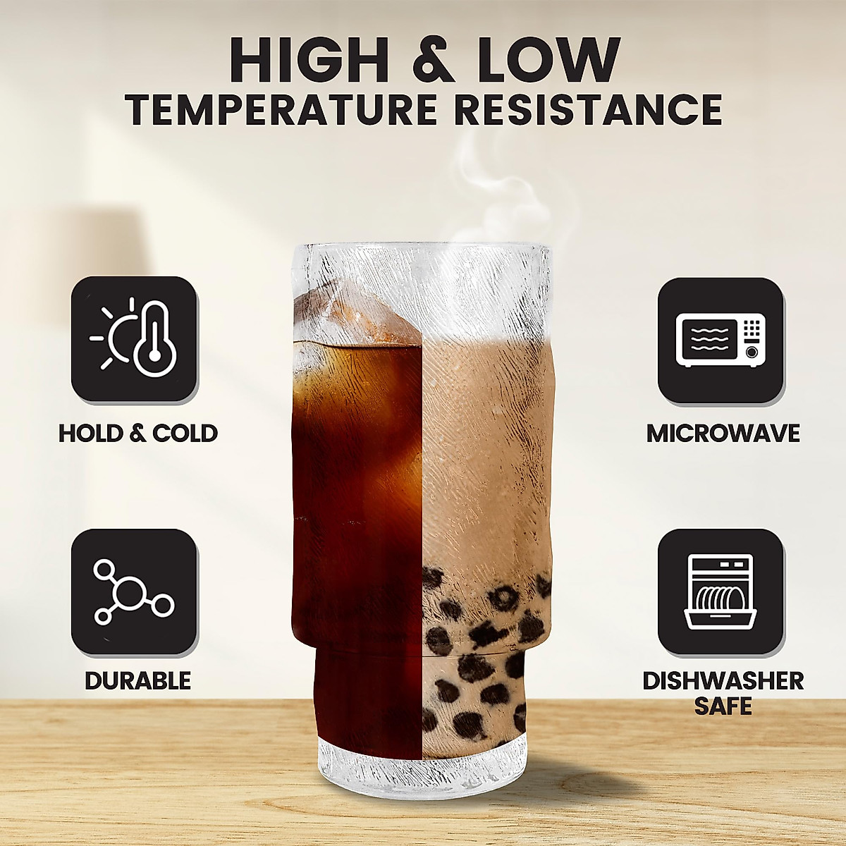 Icesip 4 Pcs 11 oz Drinking Glasses Cups Set with Bamboo Lids Straws Brush Hobnail Drinking Glassware Set for Juice Iced Coffee Beer Cocktail Whiskey