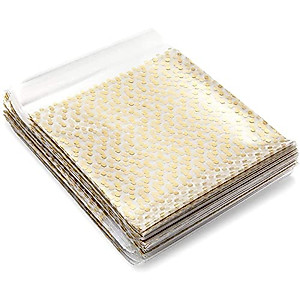 250-Pack 4x6-Inch Clear Cellophane Cookie Bags with Gold Foil Polka Dots and 1.5-Inch White Round "Thank You" Stickers with Gold Foil Cursive Font, Plastic Treat Bags with Sealable Flap