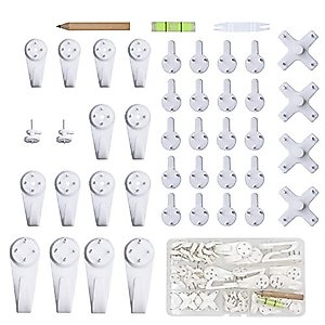EuTengHao 43Pcs Invisible Nail Screws Wall Hooks No Trace Picture Hangers Traceless Photo Hook Hardwall Drywall Picture Hooks Multi Function Heavy Duty Picture Art Painting Frame Hanger (35Lbs,6Types)