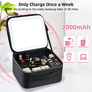 ZhenGuiRu Makeup Bag with LED Mirror, Portable Makeup Artist Organizer Case with Lighted Mirror, Travel Makeup Bag for Cosmetic Brush Holder Storage, White Makeup Bag Gift for Women