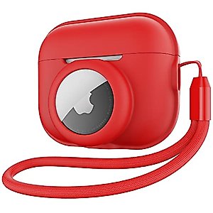GOCII 2 in 1 Designed for Airpods Pro 2 Case and AirTag Case Cover with Lanyard, Silicone GPS Tracker Cover Holder, Soft Shock-Proof Anti-Scratch Anti-Lost(red)