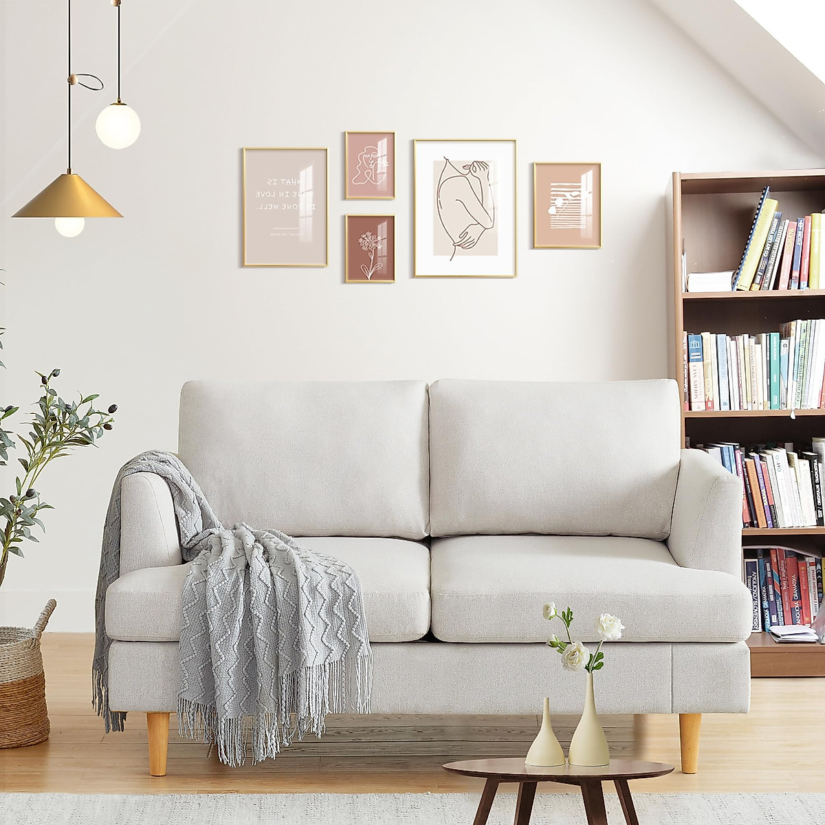 Busaurus Loveseat Sofa 56", Small Couches for Small Spaces, Mid Century Love Seat Couches for Living Room, Upholstered 2-Seater Small Couch for Bedroom, Waiting Room, Beige