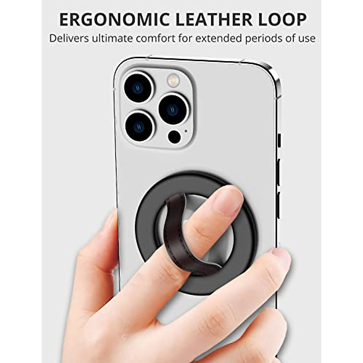 SUPMEGA Magnetic Phone Grip for MagSafe, Grip & Stand with Collapsible Leather Finger Loop, Magnetic Phone Ring Holder only for iPhone 15 Pro Max, iPhone 15 Pro, iPhone 14 Pro Max, 13 and 12 Series