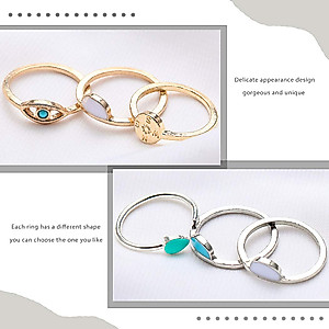 TWINKLEDE 19Pcs Finger Rings Silver Stackable Rings Statement Knuckle Ring Set Moon Star Wave Joint Accessories for Women