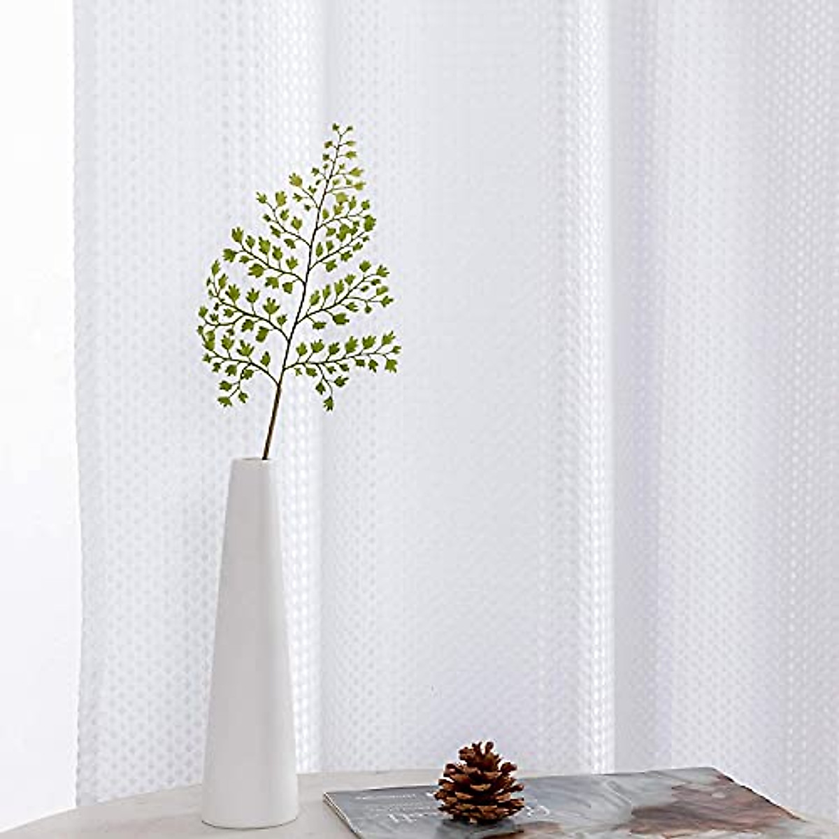 jinchan White Curtains for Bedroom Privacy Waffle-Weave Textured Curtain Panels for Living Room Grommet Top Light Filtering Window Curtains 54 Inch Length 2 Panels