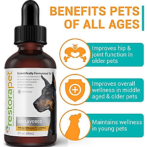 RestoraPet 2-Pack Dog & Cat Unflavored Liquid Multivitamin | Dog Arthritis Pain Relief | Hip&Joint Vitamins for Dogs | Anti Inflammatory Supplement for Dogs & Cats | Organic & Non-GMO, Vet Approved