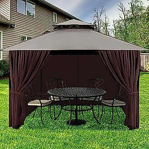 aonear Gazebo Privacy Curtains 10' x 10' with Zipper 4-Panels Side Wall Universal Replacement for Patio, Outdoor Canopy, Garden and Backyard, Coffee Brown (Curtain Only)