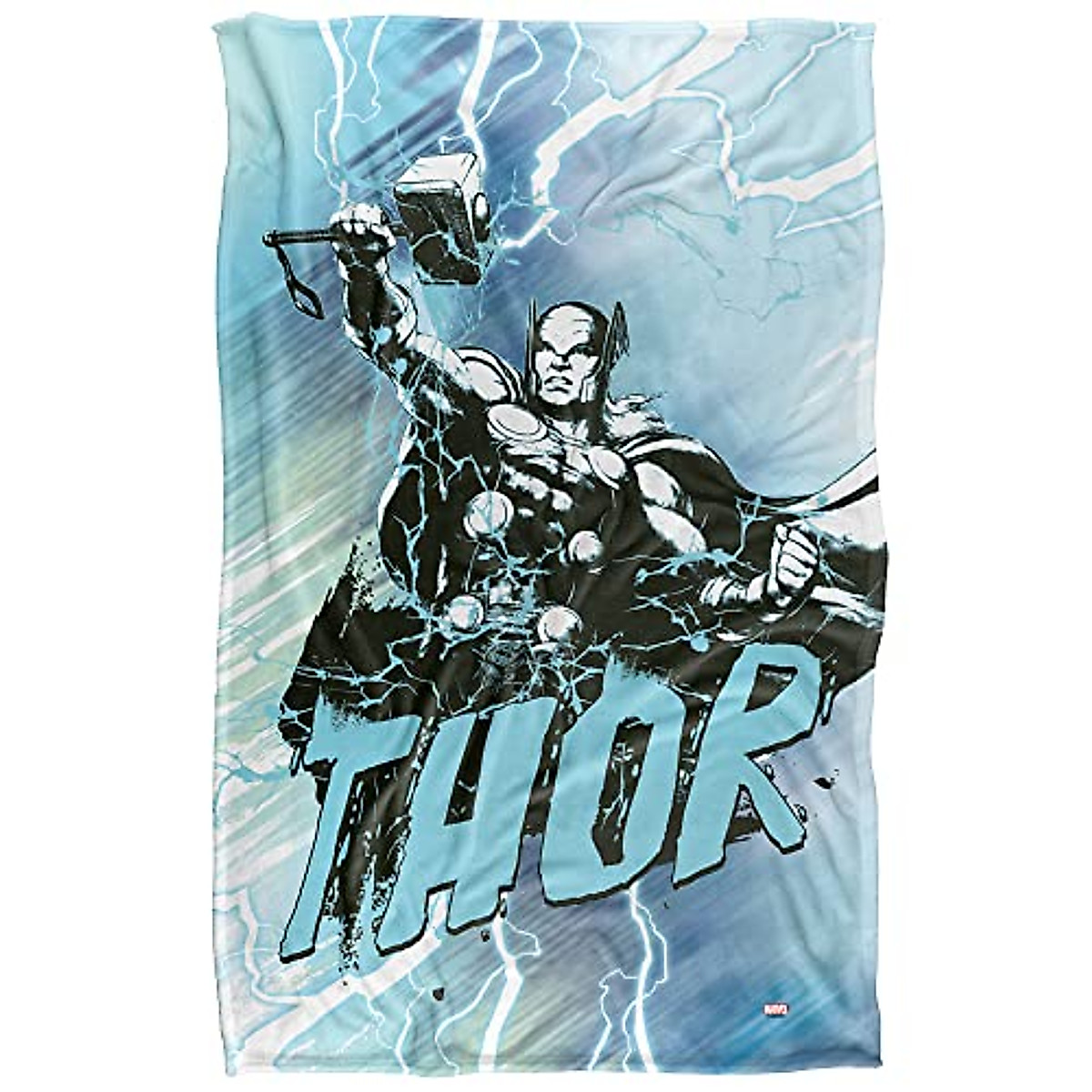 Marvel Thor Blanket, 36"x58", Thor Blue Lightning, Silky Touch Super Soft Throw Blanket