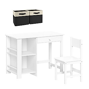 RiverRidge 2pc Kids Desk and Chair Set with Cubbies, Bookracks and Red, White with Black Bins