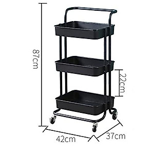 GRETD Kitchen Bathroom Multi-Layer Storage Shelf Three Shelves Beauty Trolley with Wheels Trolley