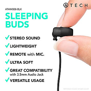 ATECH Ultra Flexible Silicon Sleeping Earbuds with Microphone Earplugs for Sleeping, Insomnia, Snoring, Air Travel, Relaxation, ASMR (Type 1 (S/M), White)