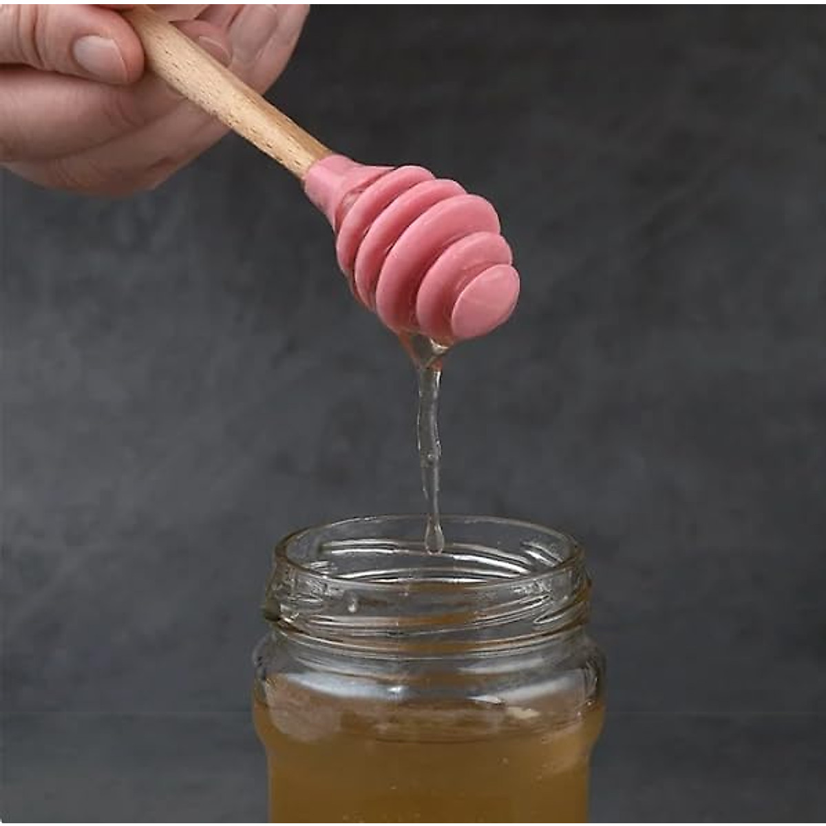 1PC Yellow Honey Dipper Sticks,Wood Honey Dipper Sticks Silicone Honey Sauce Stirrer Spoon Wooden Honey Mixing Stirrer for Kitchen Tool,Easy to Clean and Store,Kitchen and Dining