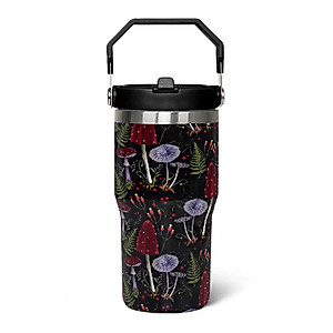 Hachishun Mushroom Tumbler With Flip Straw and Top Handle - 20 oz Insulated Stainless Steel Travel Mug - Wine Cups and Gifts