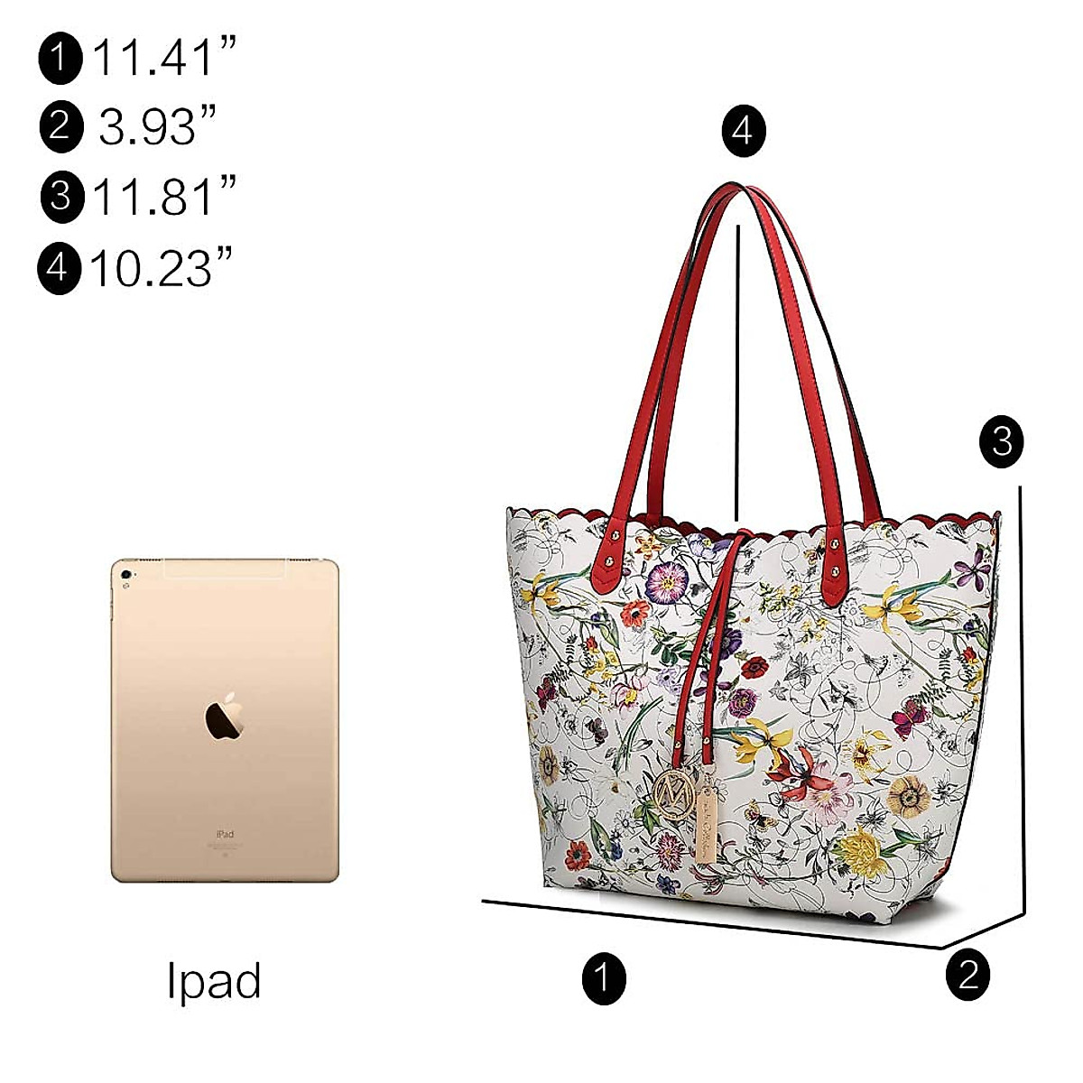 MKF Collection Tote & Pouch Bag for Women-Vegan Leather Designer Handbag -Shoulder Strap Messenger Purse 2Pcs set White red