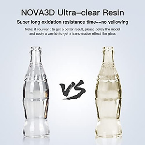 NOVA3D High Transparent 3D Resin Non-Yellowing 405nm photopolymer Resin Clear Like Glass for LCD 3D Printing, 500g