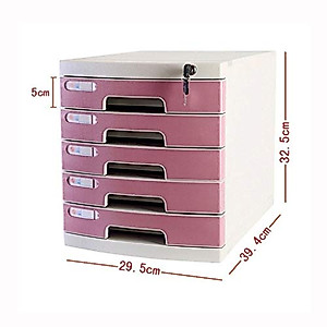 Flat File Cabinet, Drawer Organizer 5-Layers Lockable with Blank Label, Environmentally Friendly Plastic-Pink (Size : Medium 5-Layers)