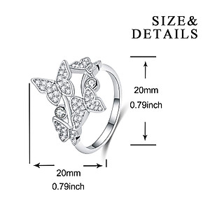 AOBOCO Butterfly Ring Sterling Silver Women Ring with Crystals from Austria & Cubic Zirconia, Adjustable Open Ring, Anniversary Birthday Butterfly Lovers Jewelry Gifts for Wife Girlfriend Daughter