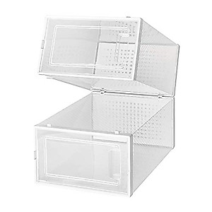 Baram Shoe Storage Shoe Organizer for Closet Clear Storage Plastic Bins with Interlocking Side Door Open |Stackable &Collapsible Shoe Cubby for Men & Women Shoes, Sneaker| Set of 12 pack Medium Size