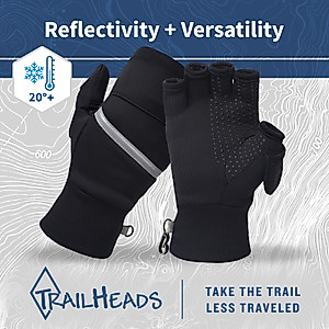 TrailHeads Womens Power Stretch Convertible Mittens,small/medium, Black