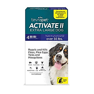 TevraPet Activate II Flea and Tick Prevention for Dogs | 4 Months Supply | Extra Large Dogs 55+ lbs | Fast Acting Treatment and Control | Topical Drops