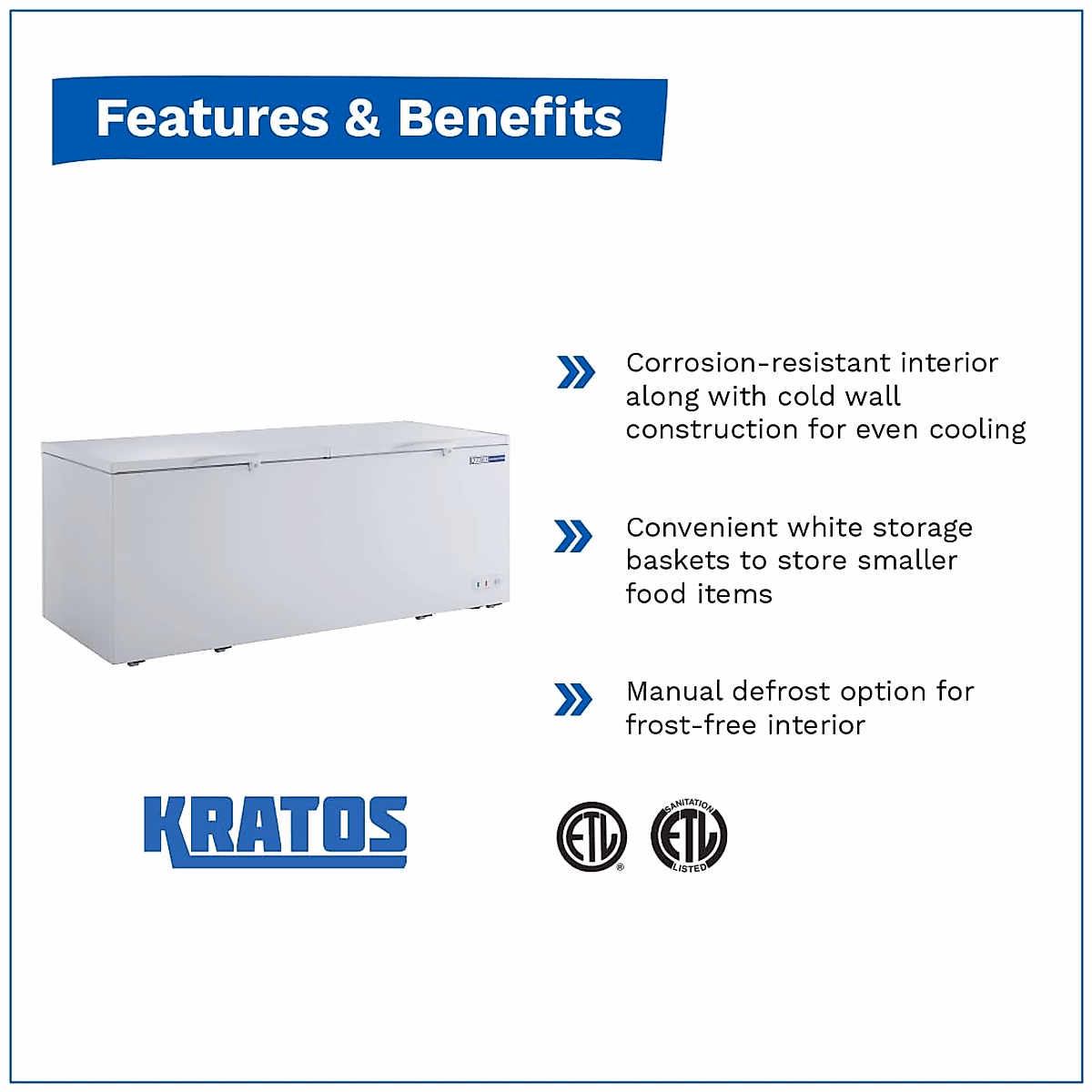 Kratos Refrigeration 69K-750HC Solid Top Chest Freezer, 23.6 Cu. Ft. Capacity