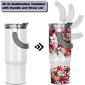 Tswofia 30 Oz Sublimation Tumblers, Sublimation Tumbler Blank with Portable Handle, Stainless Steel Sublimation Cup with Straw Leakproof Flip, Individually Boxed (8 Pack)