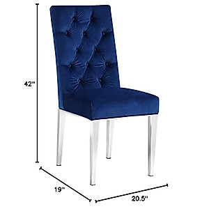 Meridian Furniture Juno Collection Modern | Contemporary Velvet Dining Chair with Luxurious Deep Tufting and Polished Chrome Metal Legs, Set of 2, 19" W x 25" D x 36.5" H, Navy
