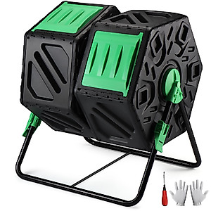 Compost Tumbler Dual Chamber, Rotating Composter Tumblers, 2x18.5 Gallon Composting Bin Outdoor, Waste Food Reuse, Heavy Duty for Garden Patio Easy Turning