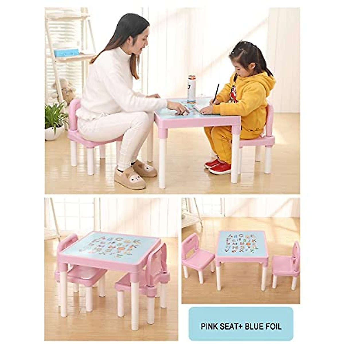 Walnut Children 's Learning Table Chairs Set Kids Gaming Learning Tables Chair PP Table Cute Toy Game Table Desk for Girs Boy