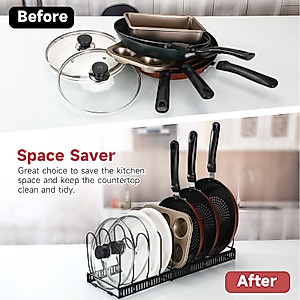 Mr Rabbi Pots and Pans Organizer Rack For Cabinet, 2 Pack Pot Lid Organizers, Or 1 Expandable Pot Rack For Kitchen Cabinet Pantry Bakeware Lid Holder with 10 Adjustable Compartments