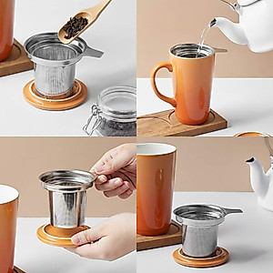 DOWAN Tea Cups with Infuser and Lid, 17 Ounces Large Tea infuser Mug, Tea Strainer Cup with Tea Bag Holder for Loose Tea, Ceramic Tea Steeping Mug, Orange Color Changing