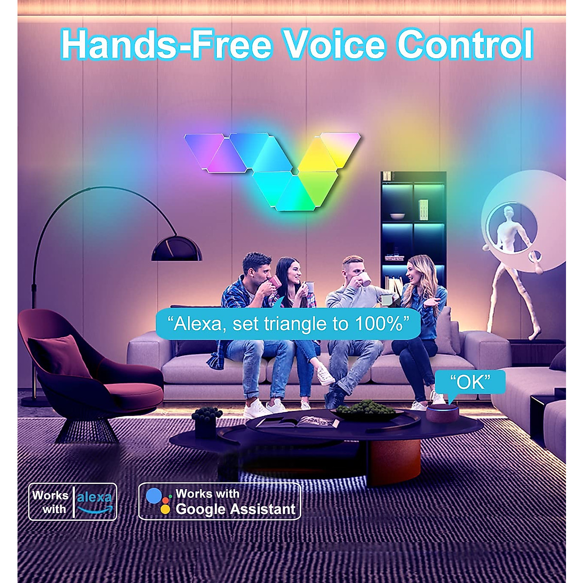 Triangle Lights LED Light Panels, Smart LED Wall Lights RGB Gaming Lights with Remote, Gaming Room Decor Work with Alexa Google Assistant,APP & Voice Control Music Sync for Bedroom/Streaming,9 Pack