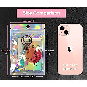 Trunple 100 Pcs Holographic Resealable Packaging Bags for Small Business Supplies, Cute Small Plastic Color Smell Proof Ziplock Foil Pouch Baggies for Lip Gloss Soap Party Food Storage (4x6 inch)