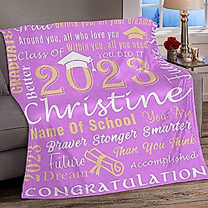 YESCUSTOM Graduate Custom Blanket Customized Graduation Gifts for Her Him Classmates Friends Son Daughter Men Women, Add with Name,School,Text,Class of 2023
