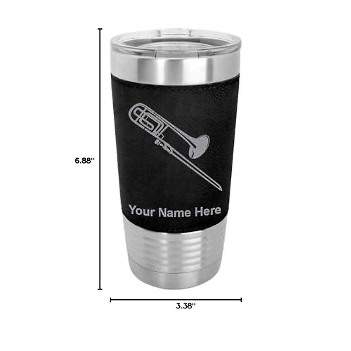 LaserGram 20oz Vacuum Insulated Tumbler Mug, Trombone, Personalized Engraving Included (Faux Leather, Black)