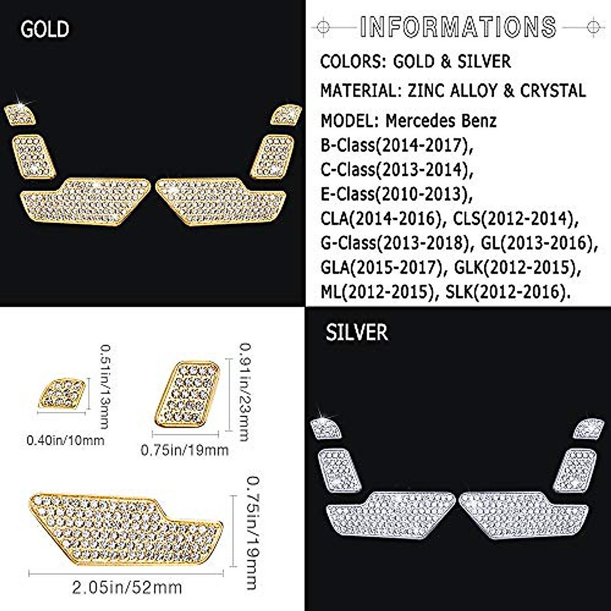 1797 Compatible Seat Adjust Button Caps for Mercedes Benz Accessories Parts Bling W204 W212 C117 X156 C E CLA GLA GLE Class AMG Covers Decals Interior Decorations Women Men Crystal Silver Pack of 6