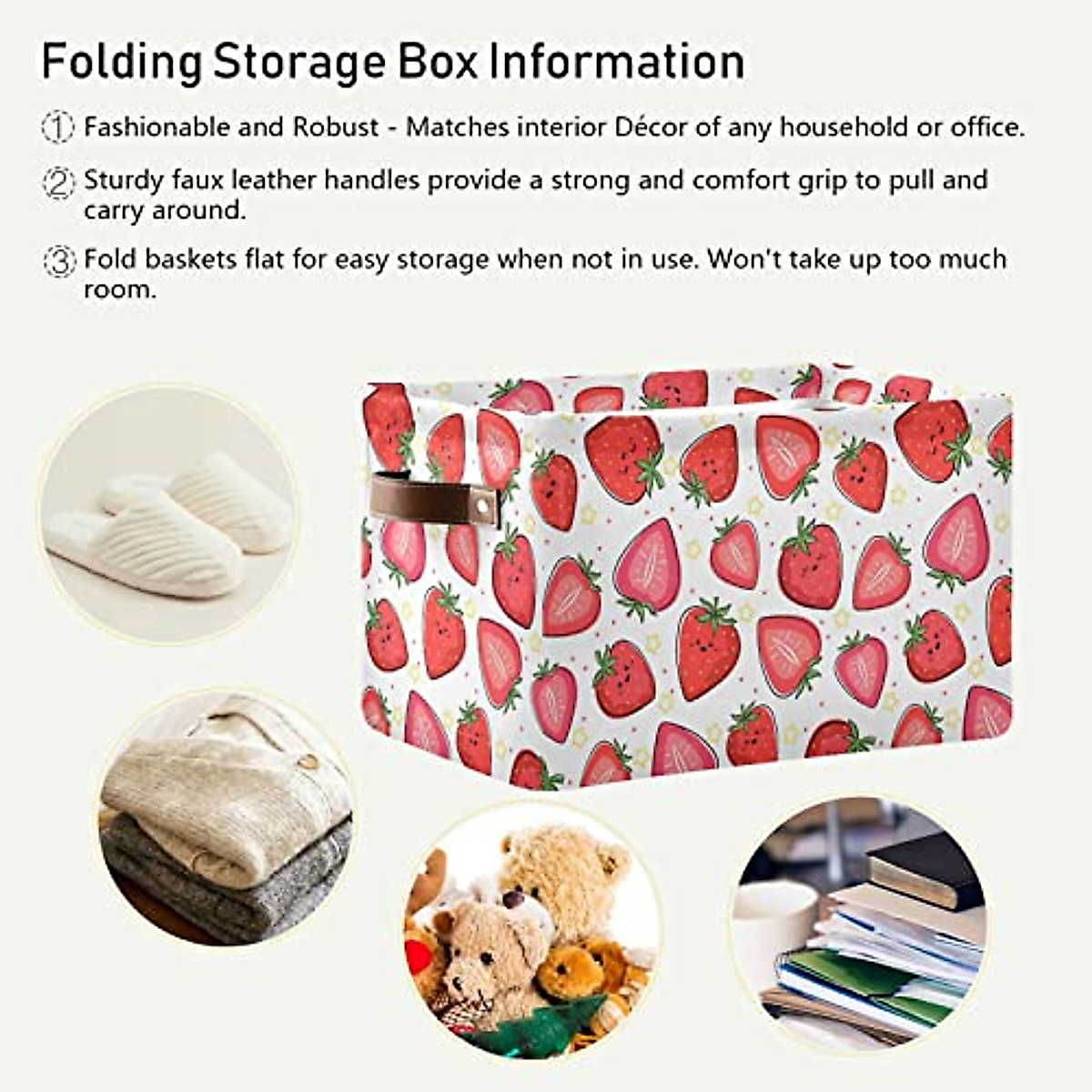 ALAZA Strawberry Star Polka Dots Large Storage Baskets with Handles Foldable Decorative 2 Pack Storage Bins Boxes for Organizing Living Room Shelves Office Closet Clothes
