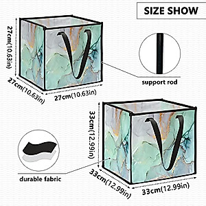 Blueangle Green Marble Texture Cube Storage Bin with Handles, 13 x 13 x 13 in, Large Collapsible Organizer Storage Basket for Home Décor（492）