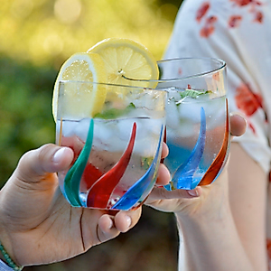 Italian Crystal Whiskey Glass Set of 2, 12 oz Glasses Thick Bottom Bourbon Glasses Old Fashioned Rocks Glass Tumbler for Scotch, Cocktail, Liquor, Home Bar Whiskey Gifts for Men