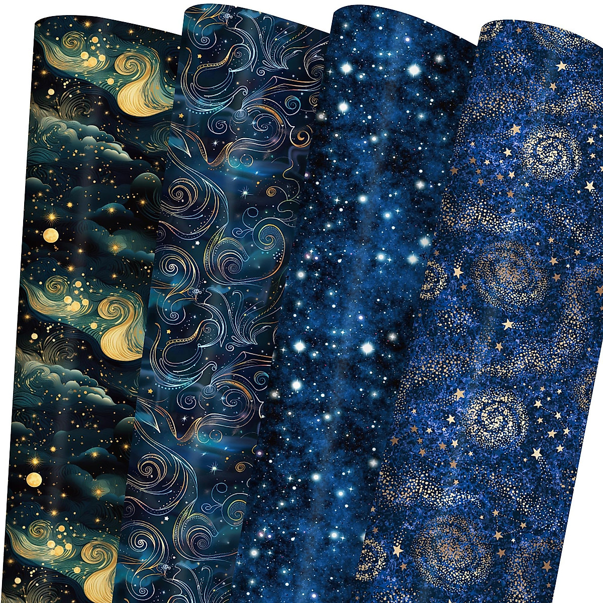 RiukRaiu Galaxy Wrapping Paper for Kids - Blue Gold Night Sky Nebula Star Gift Wrap for Birthday, Party, Holiday – 8 Folded Sheets 20 x 29 Inch, Easy to Store