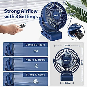 Clip on Fan 65 Hours Portable Desk Fan Rechargeable with LED Lights & Hooks 12000 Capacity Battery Operated Fan with Clips Small Desk Fan Mini Fans for Tents Travel Outdoor Camping Golf Cart Stroller