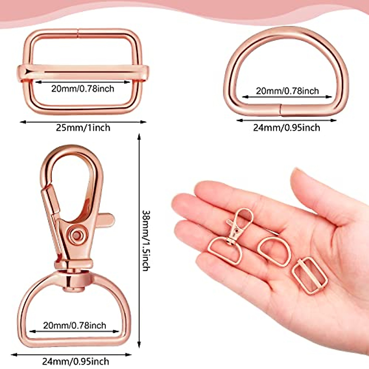 96 Pieces Swivel Clasps with D Rings and Slide Buckles Set Lanyard Snap Hooks Keychain Clip Hooks D Keychain Rings Lobster Claw Clasps for Keychain Purse Hardware Sewing Craft Project, 8 Colors