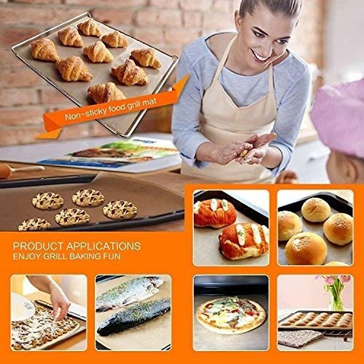 WIBIMEN Grill Mat Set of 7-100% Non-Stick BBQ Grill Mats&Baking Mats, PFOA Free, Heavy Duty, Resuable and Easy to Clean, Works on Gas Charcoal and Electric BBQ (7 Pcs) (Copper)