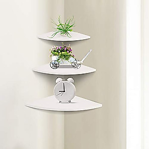Yosoo Health Gear Set of 3 Corner Floating Wall Shelf, Wall Mounted Storage Rack White High Gloss Floating Corner Shelf Unit Bookshelves Home Furniture Office Decor for Office Living Room Bedroom